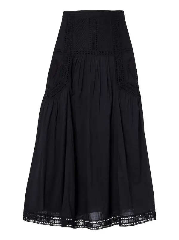 Ulla Johnson Embroidered Tiered Cotton Midi Skirt - Black