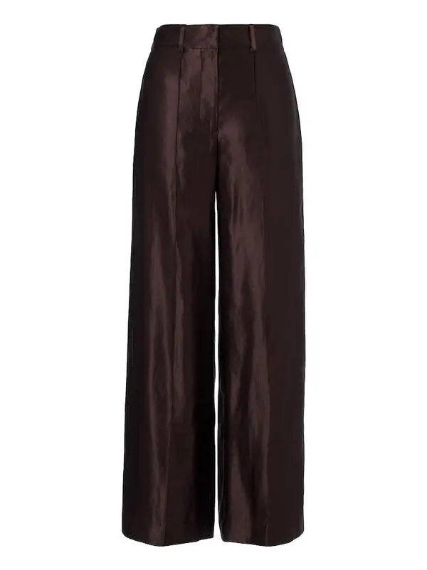 JOSEPH Linen And Silk Wide-leg Trousers - Brown