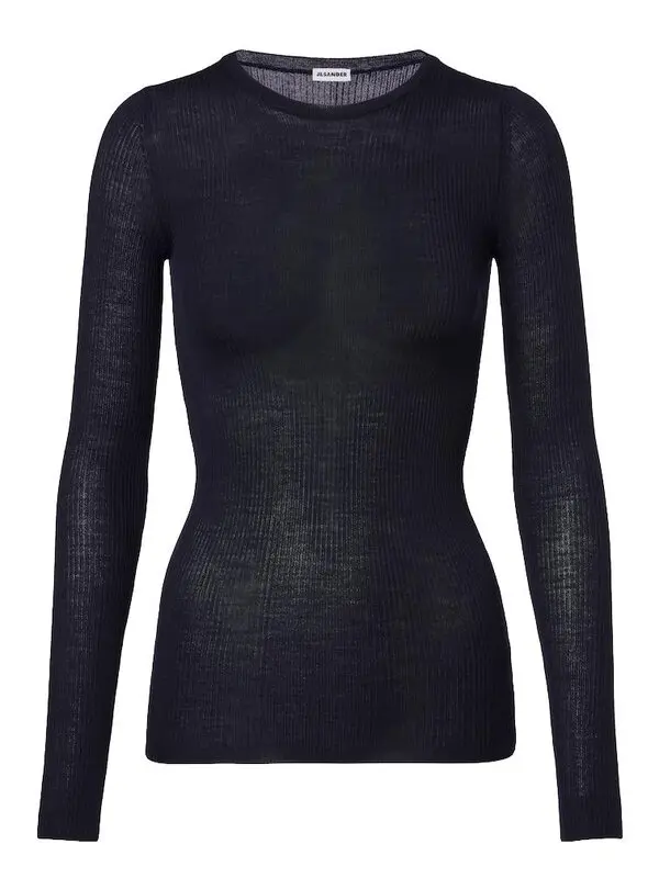 JIL SANDER Ribbed-knit Wool Crewneck Sweater - Blue