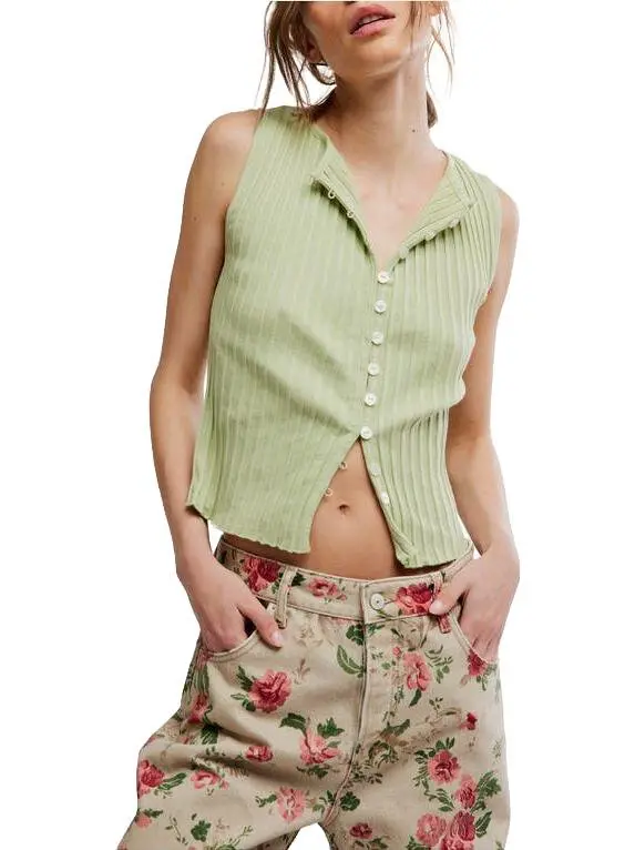 Free People Tilly Rib Button-up Top - Weeping Willow