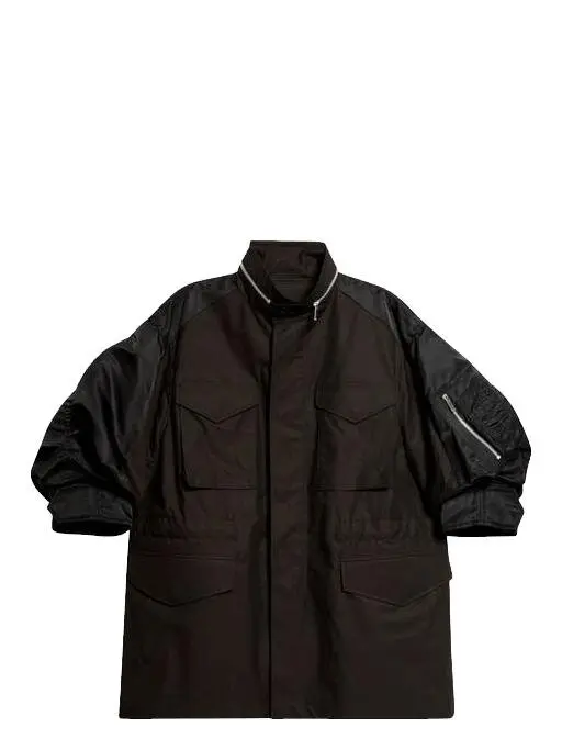 Sacai Mixed Media Short Sleeve Bomber Jacket - Black
