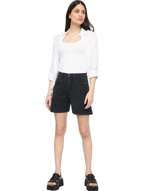 DUER High Rise Relaxed Stretch Canvas Shorts - Black