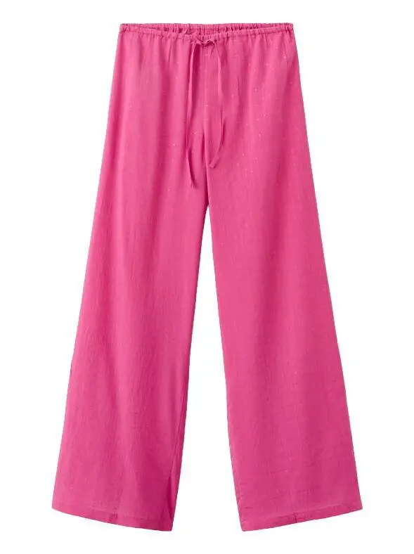 Mango Straight Leg Rhinestone Pants - Fuchsia