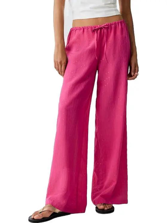 Mango Straight Leg Rhinestone Pants - Fuchsia