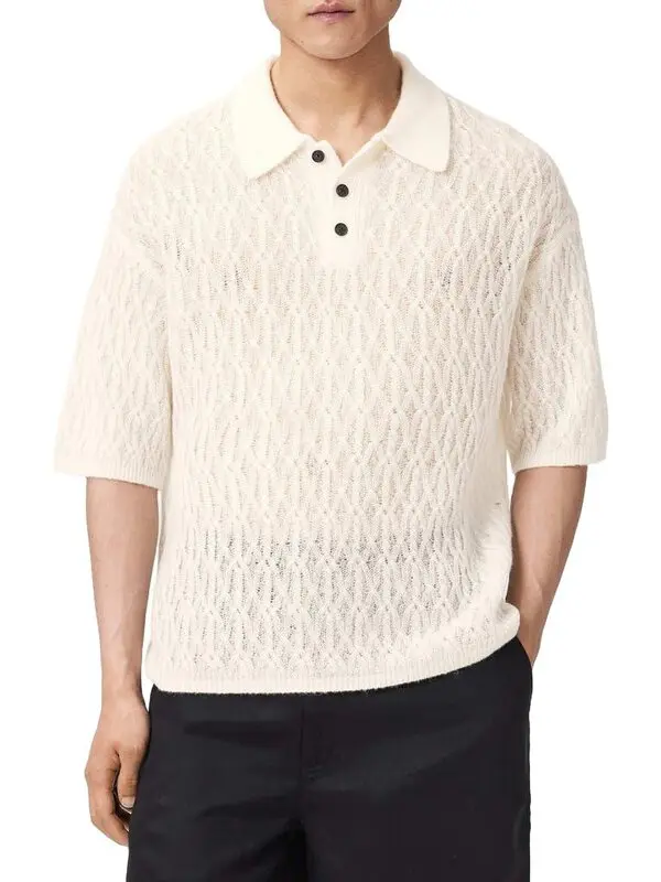 ALLSAINTS Cyclone Textured Short Sleeve Polo - Ecru White
