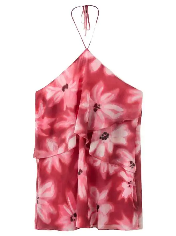 Mango Floral Printed Halterneck Dress - Maroon