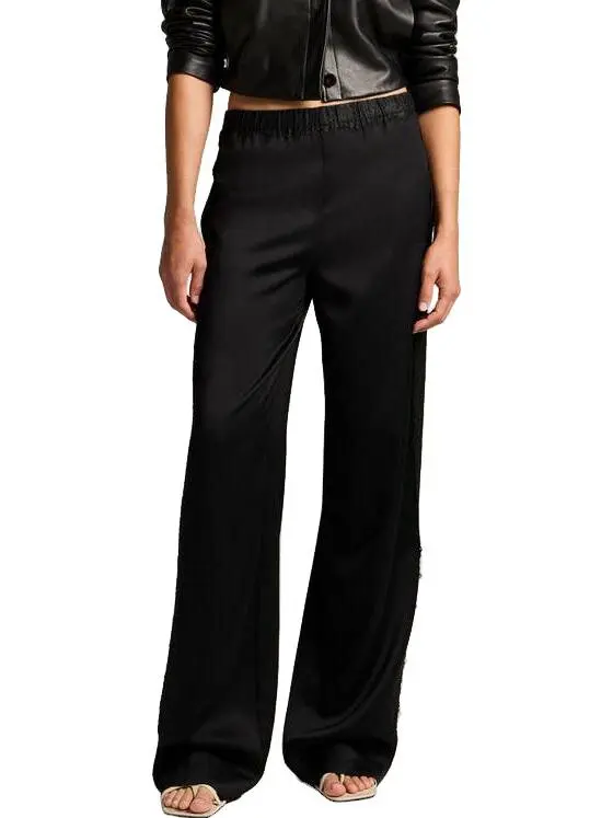 Vince Lace Trim Satin Wide Leg Pants - Black
