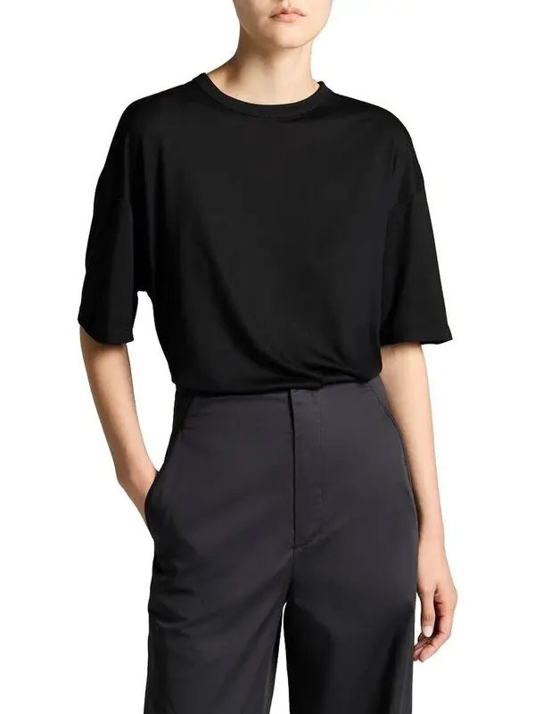 Vince Relaxed Crewneck Modal And Silk Blend T-shirt - Black