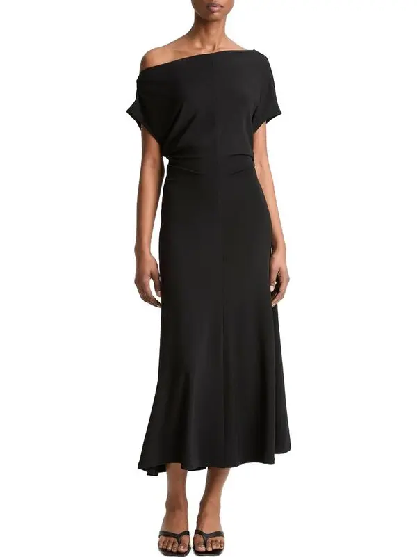 Vince Ruched One-shoulder Midi Dress - Black