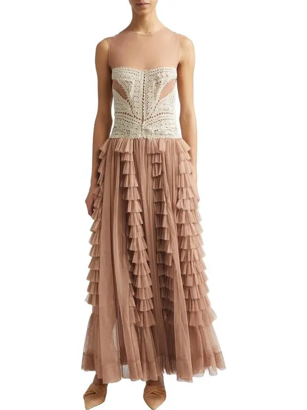 Ulla Johnson Orla Crochet & Tulle Gown - Sandstone
