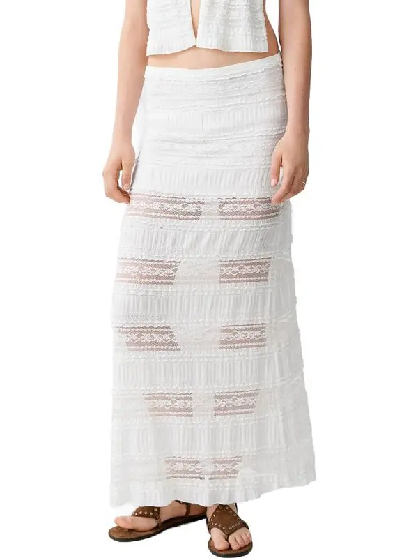 Mango Lace Maxi Skirt - White