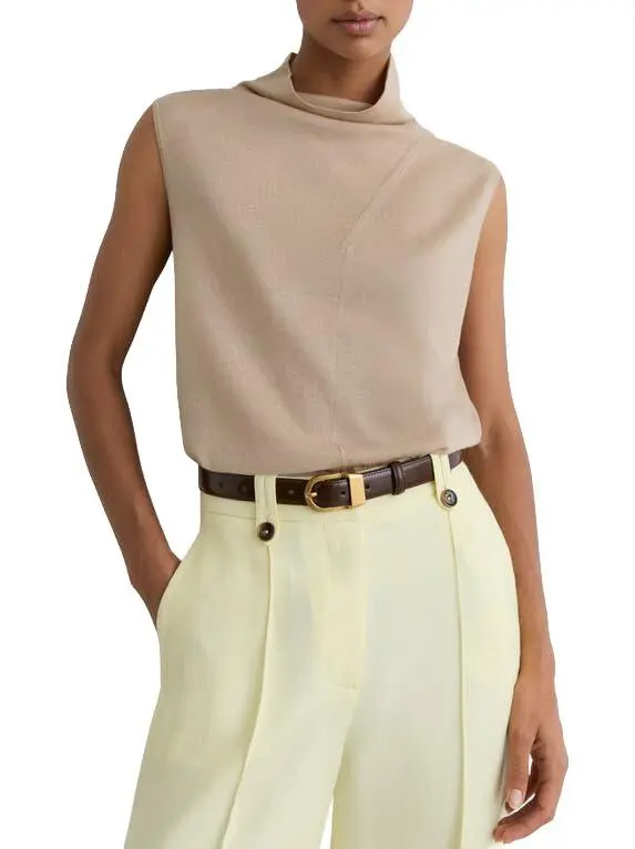 REISS Honey Funnel Neck Knit Shell - Neutral