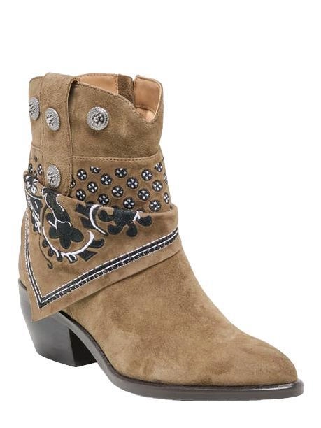 Dolce Vita Mekala Embroidered Suede Block Heel Booties - Olive Suede