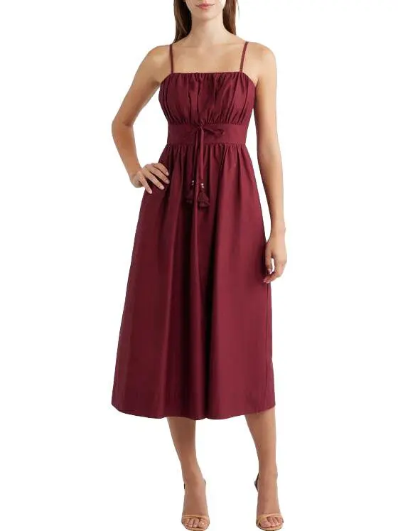 Eliza J Square Neck Sleeveless Poplin Midi Dress - Mulberry