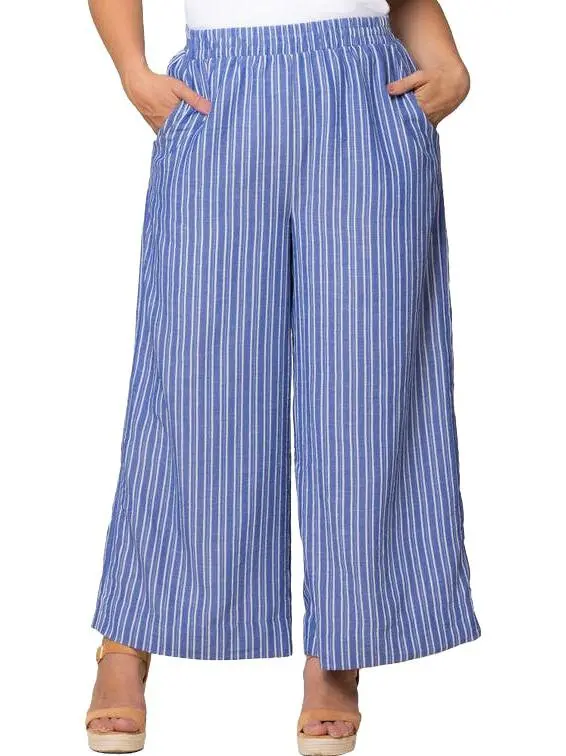 KIYONNA Eva Wide Leg Palazzo Pants - Blue Stripe