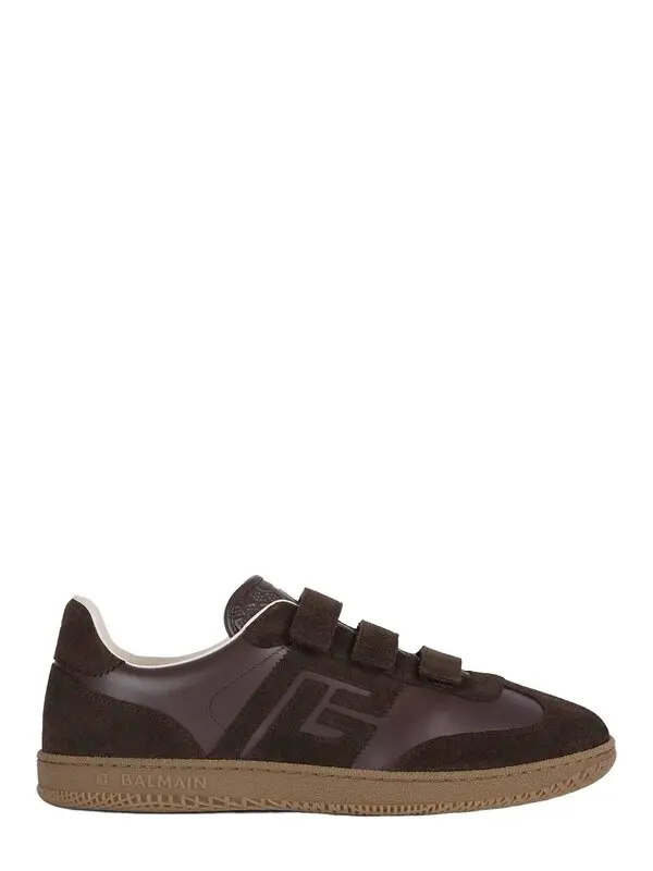Balmain Swan Smooth Leather And Suede Velcro Trainers - Dark Brown