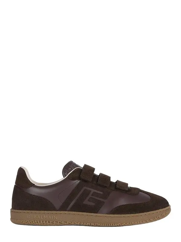 Balmain Swan Smooth Leather And Suede Velcro Trainers - Dark Brown