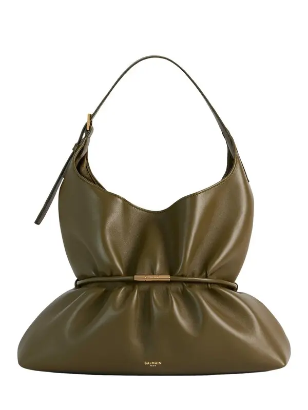 Balmain Sphynx Medium Bag In Smooth Lambskin - Green