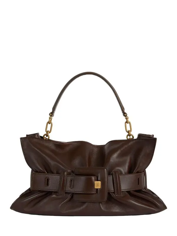 Balmain Anthem Medium Smooth Leather Bag With Belt Detail - Dark Brown