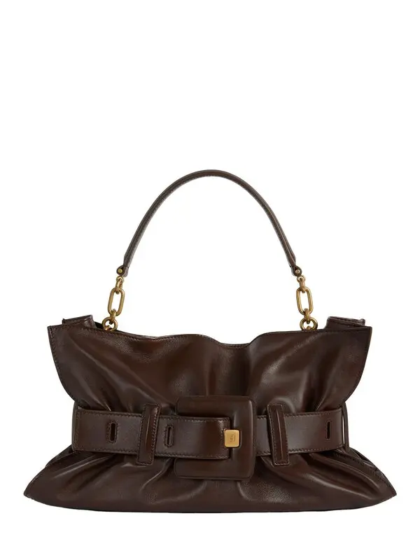 Balmain Anthem Medium Smooth Leather Bag With Belt Detail - Dark Brown