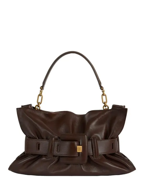Balmain Anthem Medium Smooth Leather Bag With Belt Detail - Dark Brown