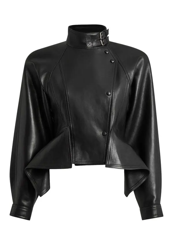 Balmain Lambskin Pilot Jacket With Asymmetrical Fastening - Black