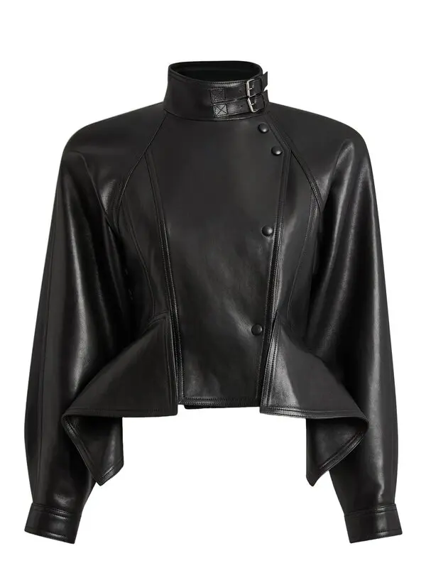 Balmain Lambskin Pilot Jacket With Asymmetrical Fastening - Black