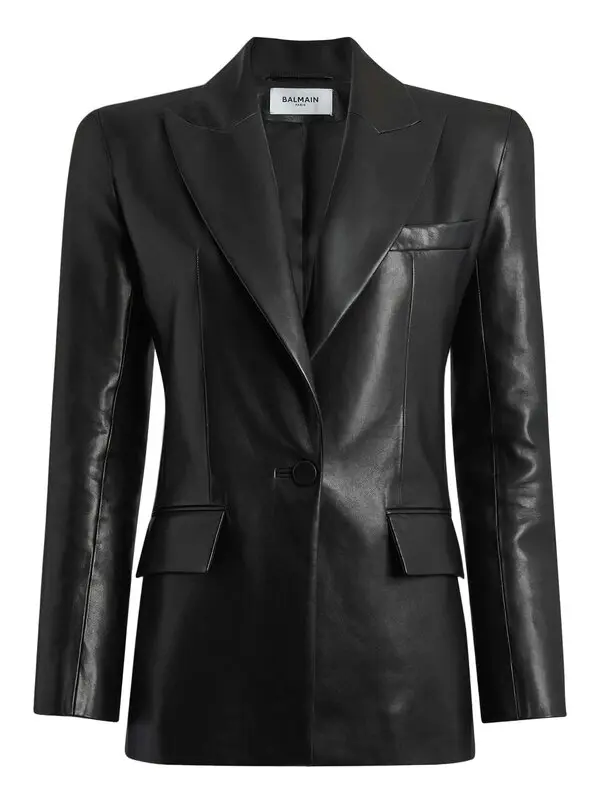 Balmain Structured Shoulder Lambskin Blazer - Black