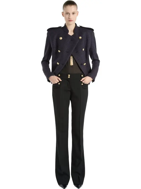 Balmain Tweed 6-button Jacket - Blue