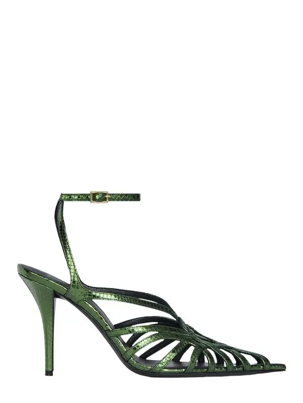 Balmain Metallic Python-effect Leather Cage Stiletto Sandals - Green