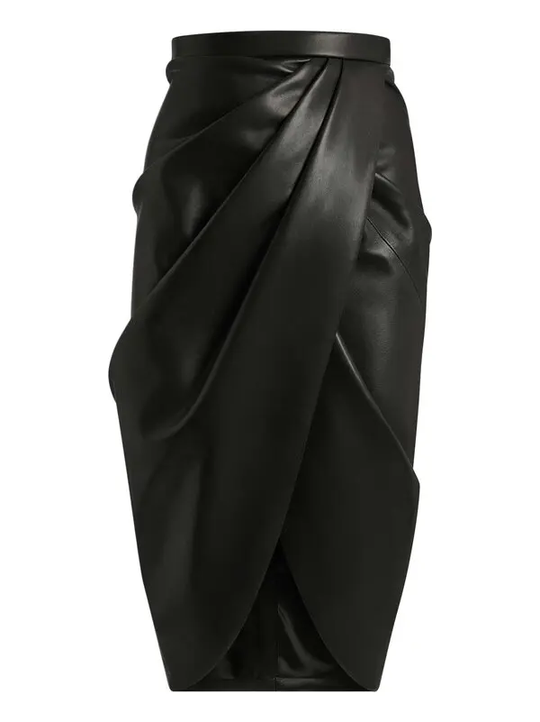 Balmain Draped Lambskin Midi Skirt - Black