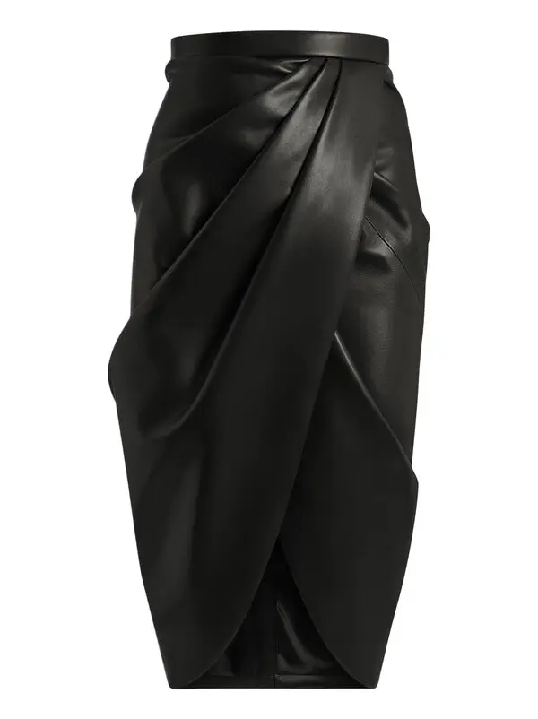 Balmain Draped Lambskin Midi Skirt - Black