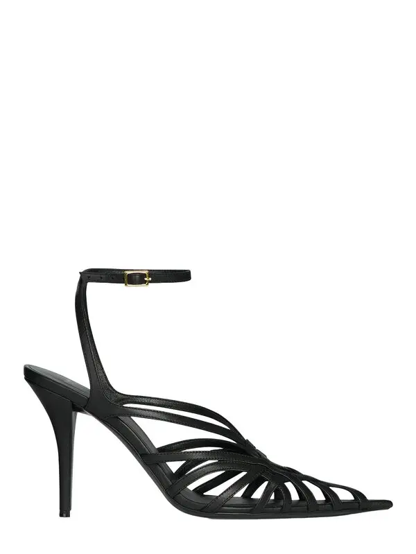 Balmain Smooth Leather Cage Stiletto Sandals - Black