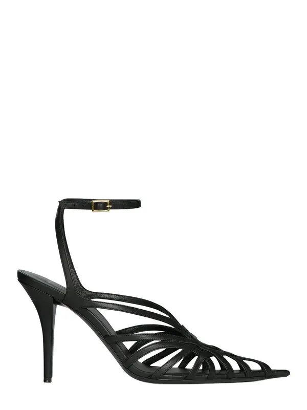 Balmain Smooth Leather Cage Stiletto Sandals - Black