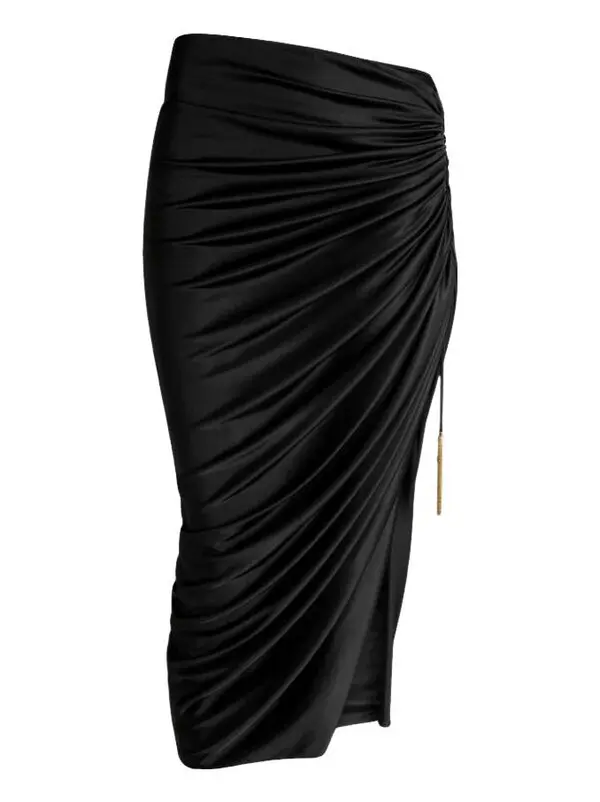 Balmain Flowing Jersey Midi Skirt With Slit And Drawstring Detail - Black
