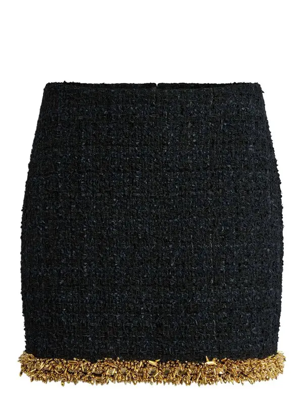 Balmain Embroidered Trim Tweed Mini Skirt - Black