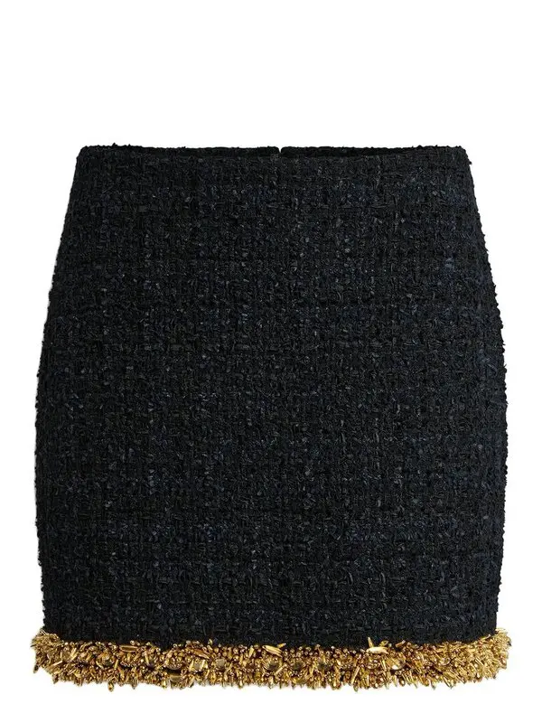 Balmain Embroidered Trim Tweed Mini Skirt - Black
