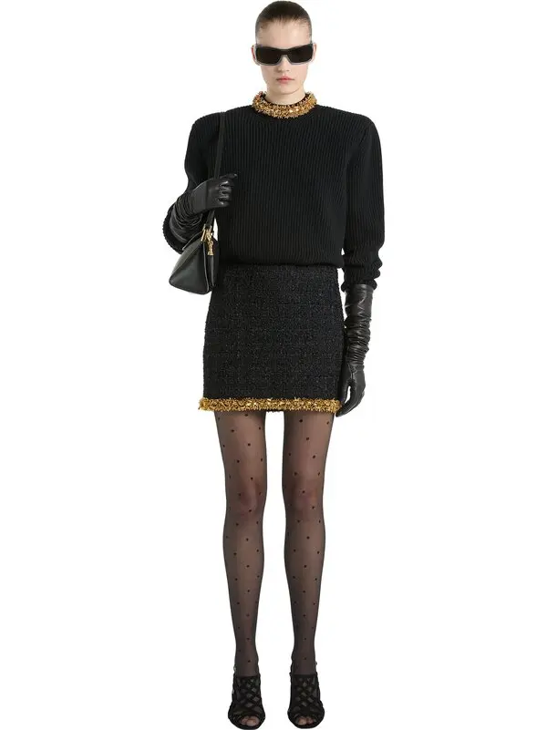 Balmain Embroidered Trim Tweed Mini Skirt - Black