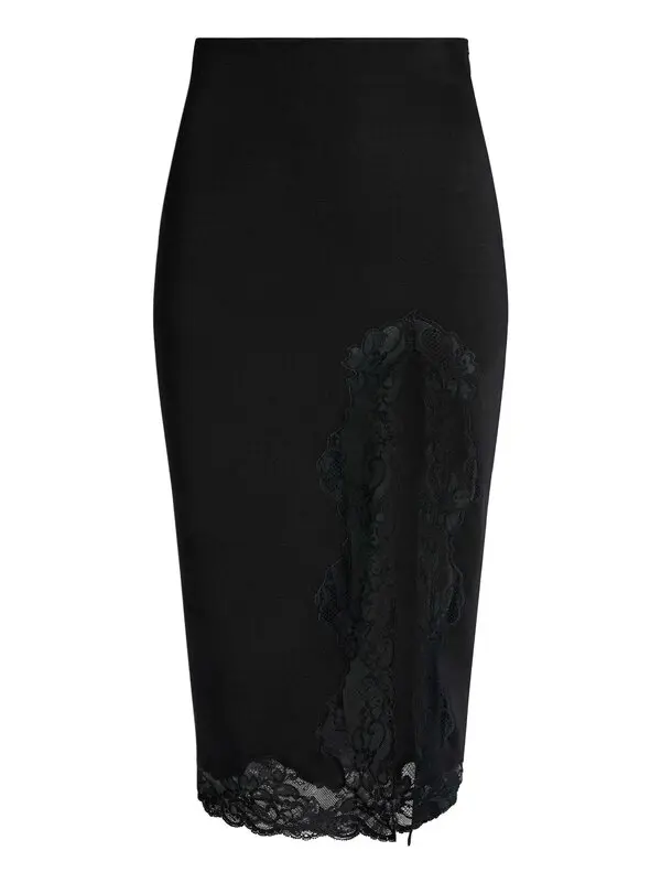 Balmain Knit Midi Skirt With Lace Trim - Black