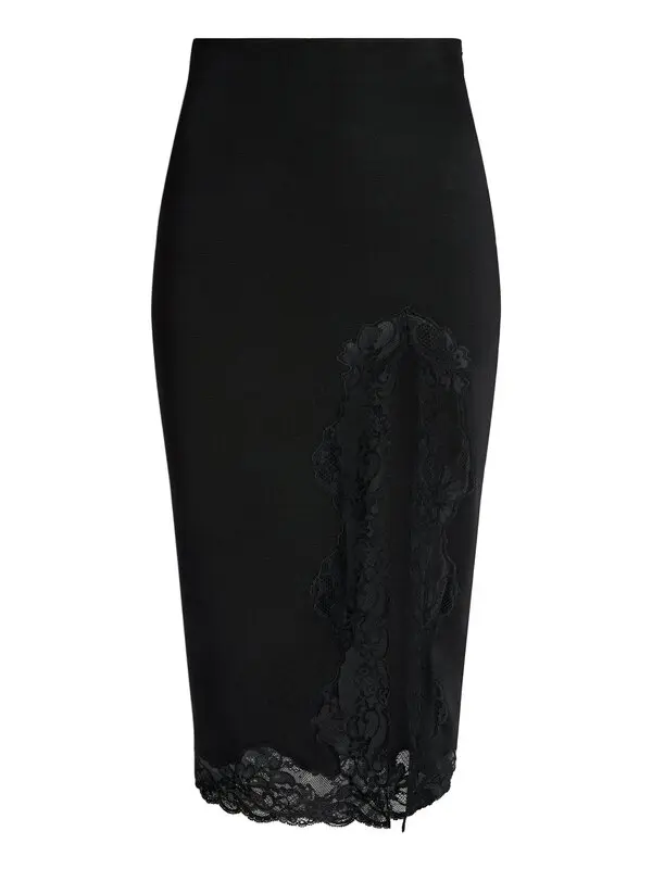 Balmain Knit Midi Skirt With Lace Trim - Black