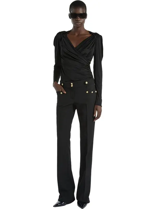 Balmain Draped Flowing Jersey Top With Plunging Neckline - Black