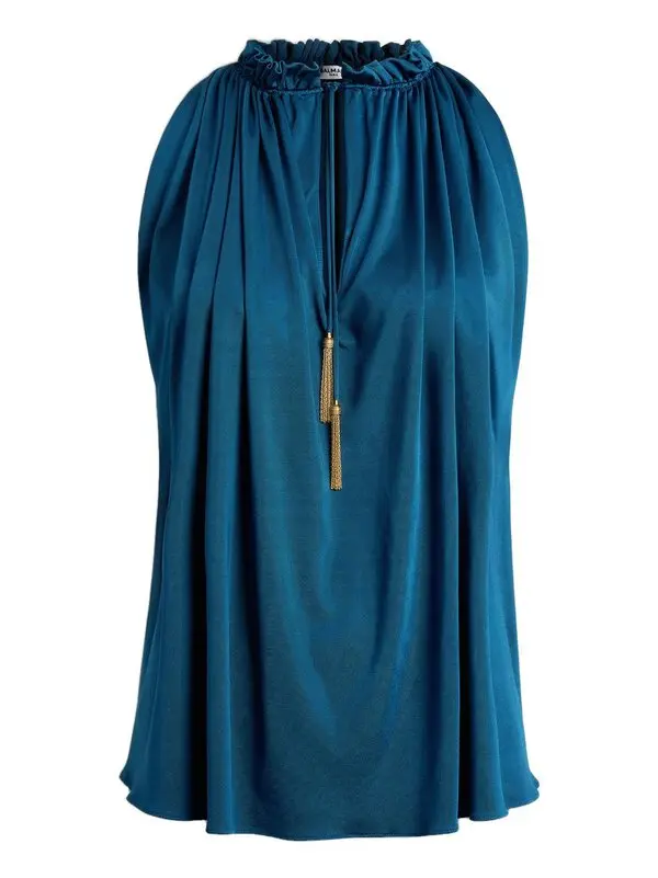 Balmain Pleated Flowing Jersey Top - Blue