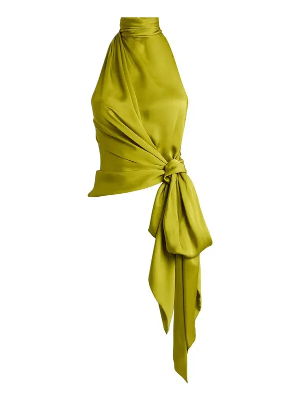 Balmain Open-back Silk Chiffon Top - Green
