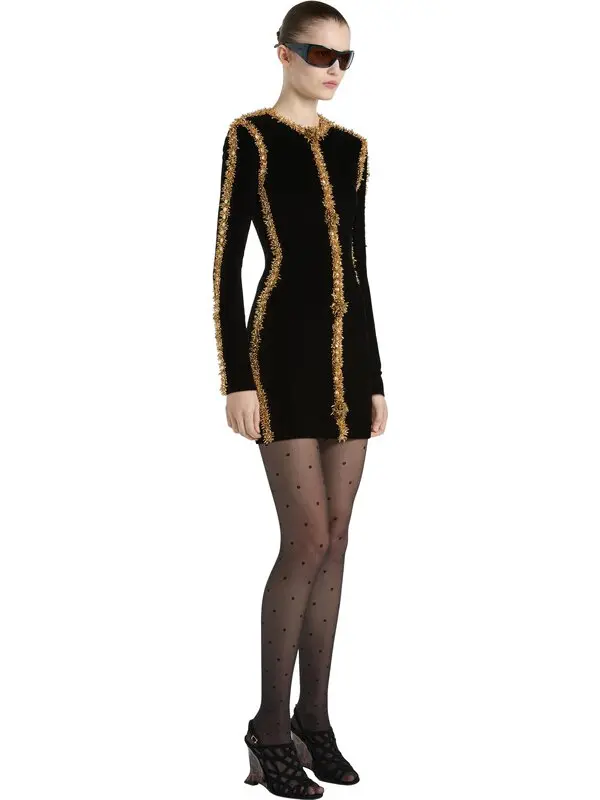 Balmain Velvet Dress With Embroidered Trim - Black