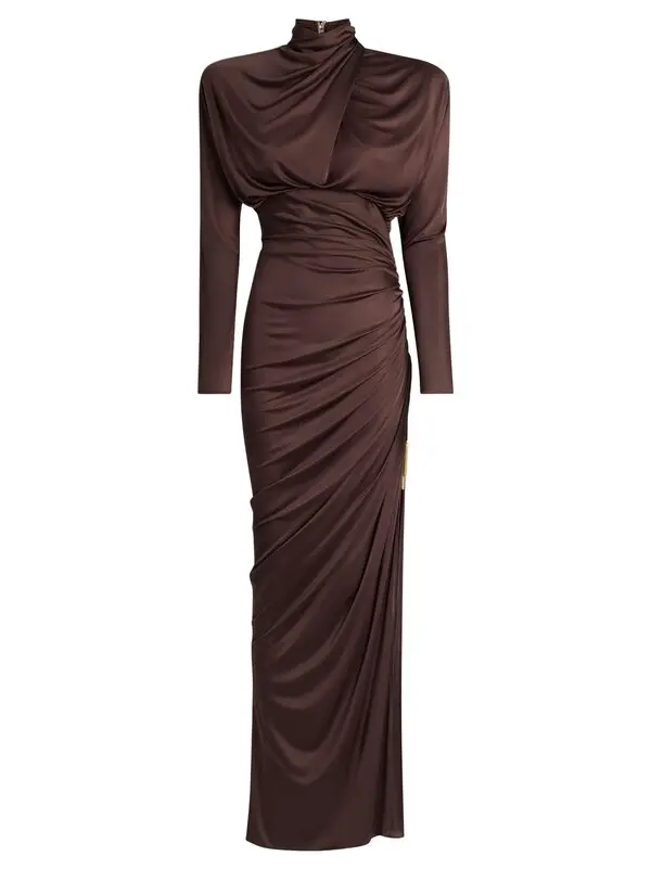 Balmain Long Flowing Jersey Dress - Brown
