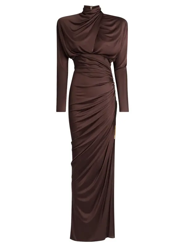 Balmain Long Flowing Jersey Dress - Brown