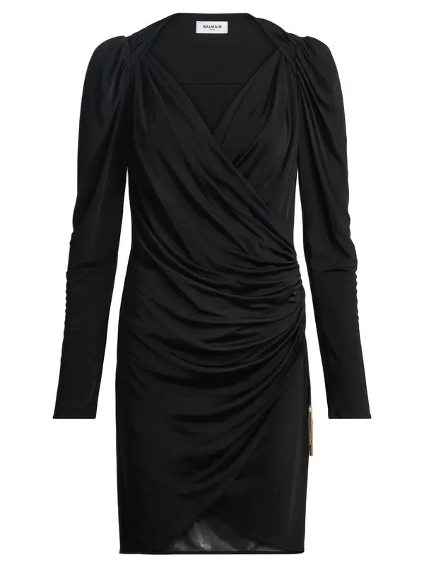 Balmain Draped Flowing Jersey Dress - Black