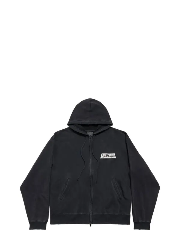 Balenciaga Masking Tape Oversized Zip-up Hoodie - Black