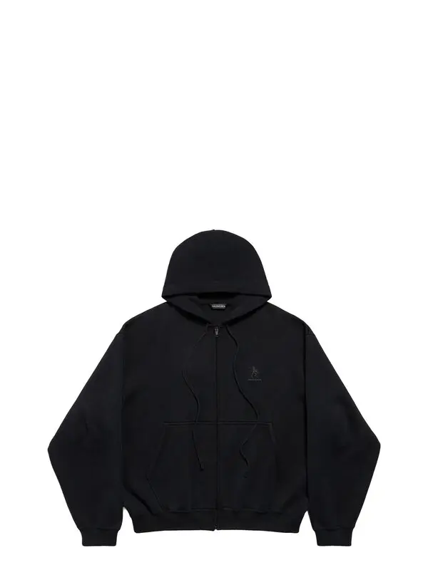 Balenciaga Lion Embroidered Zip-up Hoodie - Black