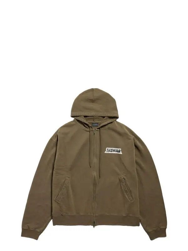 Balenciaga Masking Tape Oversized Zip-up Hoodie - Green